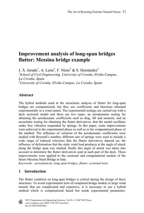 Pdf Improvement Analysis Of Long Span Bridges Flutter Messina Bridge