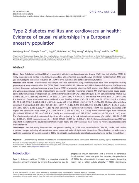 Pdf Type 2 Diabetes Mellitus And Cardiovascular Health Evidence Of Causal Relationships In A