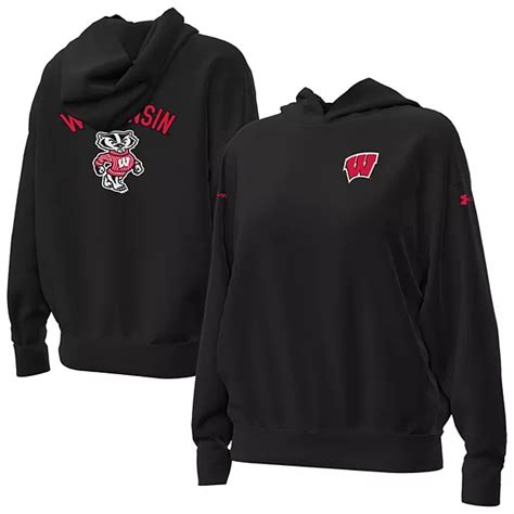 Womens Under Armour Black Wisconsin Badgers Oversized Gameday Icon Hoodie