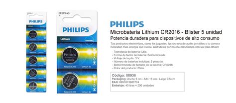PHILIPS Microbateria Lithium Cr2016 Blister 5 Pcs | falabella.com