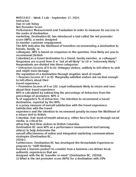 Lab 3 Assignment Nps Practice Lab Mktg3452 Week 3 Lab September