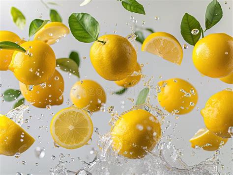 3d Rendering Of Lemons Falling From The Sky Hyperpop Colour Scheme Glossy White Background