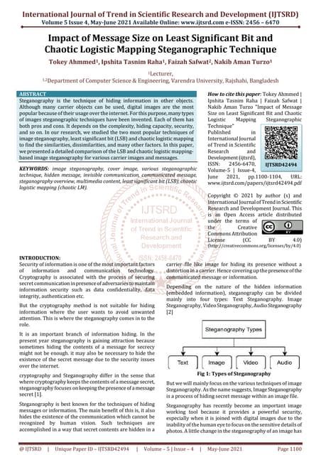Impact Of Message Size On Least Significant Bit And Chaotic Logistic Mapping Steganographic
