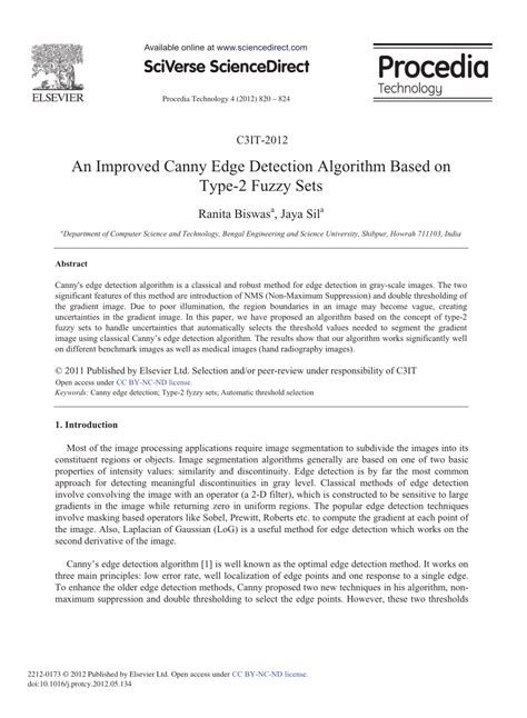 PDF An Improved Canny Edge Detection Algorithm Based On Type Fuzzy Sets