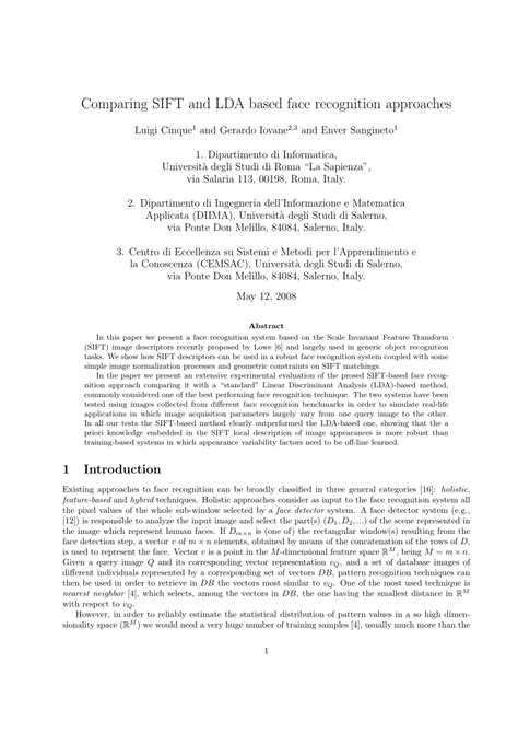 PDF Comparing SIFT And LDA Based Face Recognition Approaches
