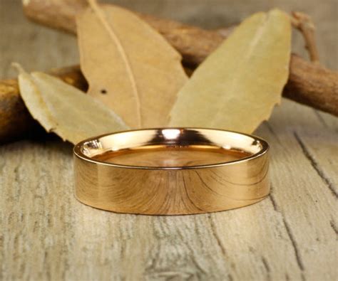 Handmade Rose Gold Flat Plain Matching Wedding Bands Couple Rings Set