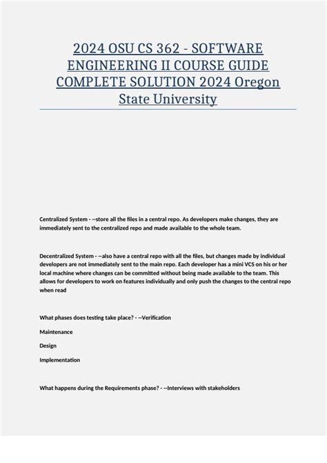 OSU CS SOFTWARE ENGINEERING II COURSE GUIDE COMPLETE SOLUTION Oregon State