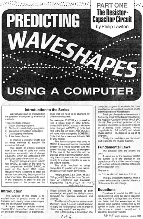 Predicting Waveshapes Using A Computer Part I The Resistor Capacitor Circuit Article