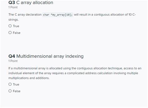 Q3 C Array Allocation 1 Point The C Array Declaration