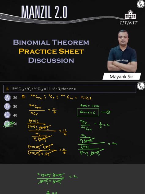 Binomial Theorem Practice Sheet Solution Notes Pdf