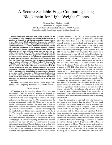 Pdf A Secure Scalable Edge Computing Using Blockchain For Light Weight Clients