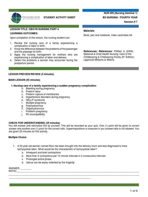 Nursing Seminar 1 Sas Session 7 Pdf