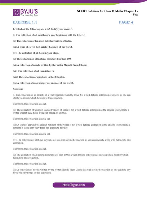 Ncert Solutions For Class 11 Maths Chapter 1 Sets Exercise 1 1 Download Free Pdf Numbers