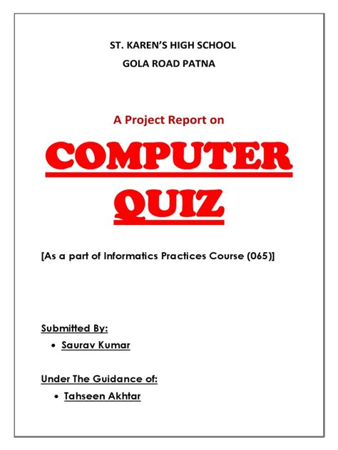 informatics practices project computer quiz class xii pdf net