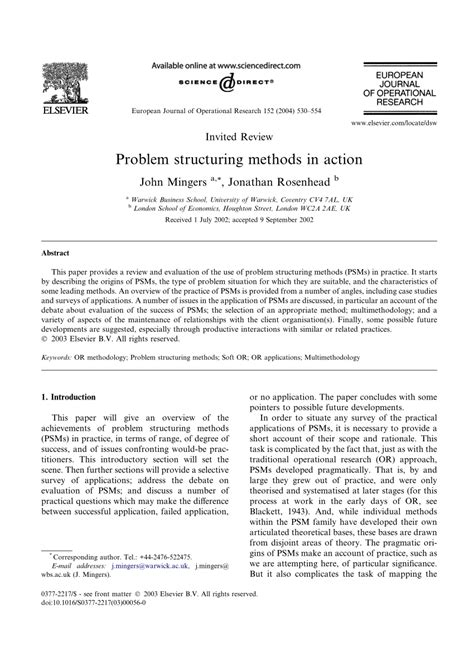 Pdf Problem Structuring Methods In Action