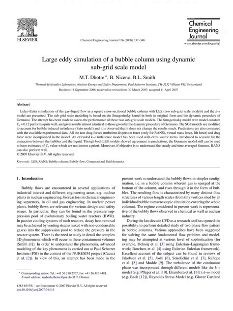 Pdf Large Eddy Simulation Of A Bubble Column Using Dynamic Sub Grid
