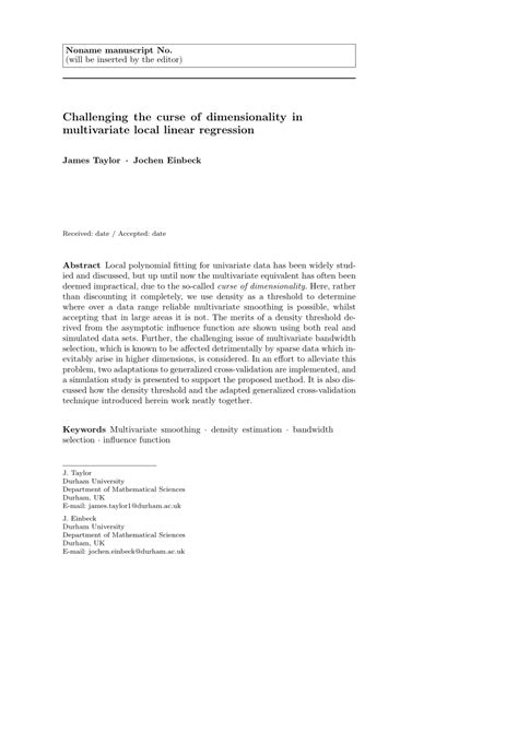 Pdf Challenging The Curse Of Dimensionality In Multivariate Local Linear Regression