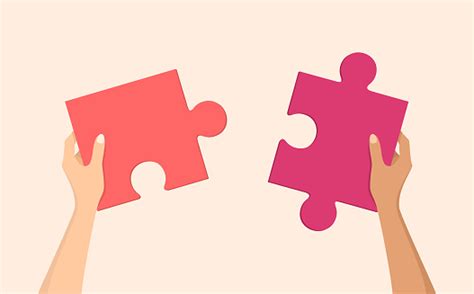 베이지 색 배경에 산호와 분홍색 퍼즐 조각을 들고있는 여성의 손 플랫 벡터 일러스트 레이 션 손에 대한 스톡 벡터 아트 및 기타 이미지 Istock