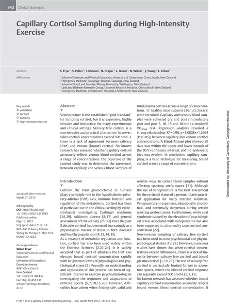 Pdf Capillary Cortisol Sampling During High Intensity Exercise