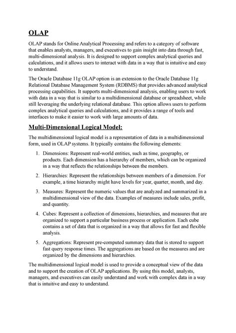 Lec 2 Olap Olap Chapter Notes Olap Olap Stands For Online