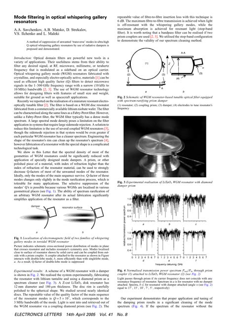 Pdf Mode Filtering In Optical Whispering Gallery Resonators
