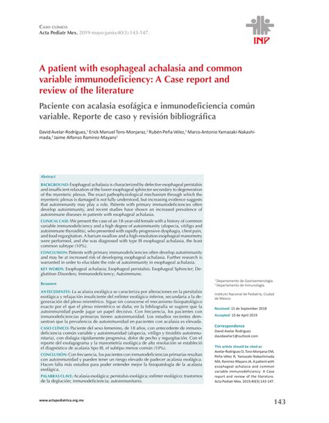 Pdf A Patient With Esophageal Achalasia And Common Variable Immunodeficiency A Case Report
