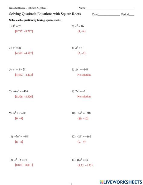 Solving Quadratic Equations By Square Roots Worksheet Live