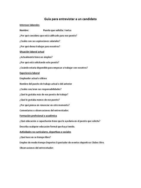 Actguía Para Entrevistar A Un Candidato Pdf Salario Economias