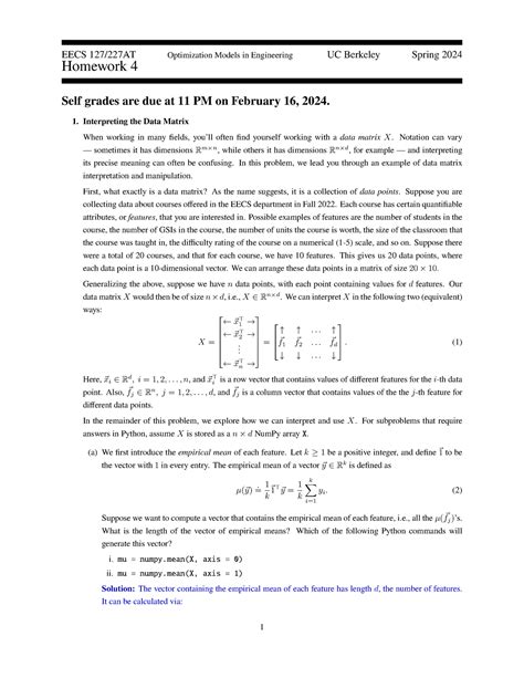 Hw04 Sol Homework Solutions Eecs 127 227at Optimization Models In Engineering Uc Berkeley
