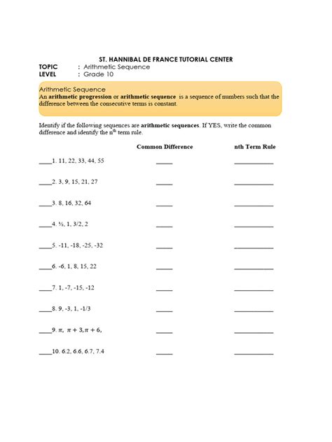 Activity 1 Arithmetic Sequence Pdf