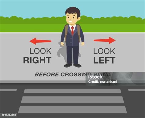 보행자 안전 수칙 및 규칙 학교 아이가 길을 건너게 될 것입니다 오른쪽을 봐 왼쪽을 봐 안전 규칙 거리에 대한 스톡 벡터 아트 및 기타 이미지 Istock