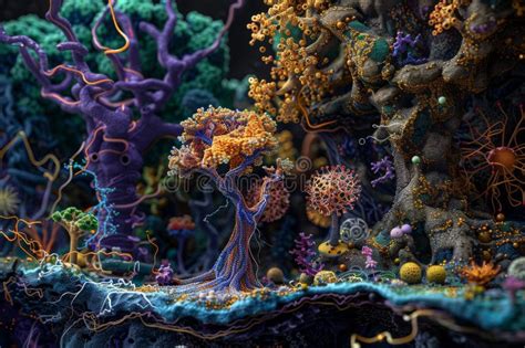 A Microscopic View Of A Vibrant Cellular World With Dna Strands Intertwining Stock Image