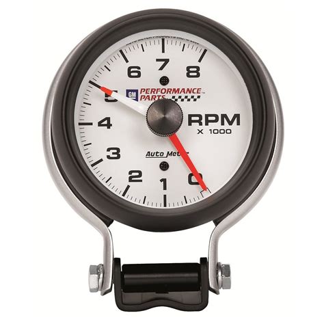 Autometer 3 34in 0 8000 Rpm White Pedestal Chevy Red Bowtie Tachometer