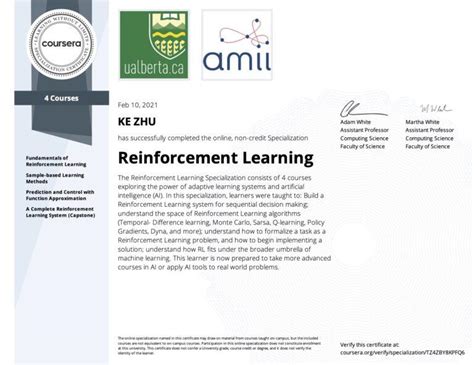 Reinforcement Learning Specialization My 4 Specialization