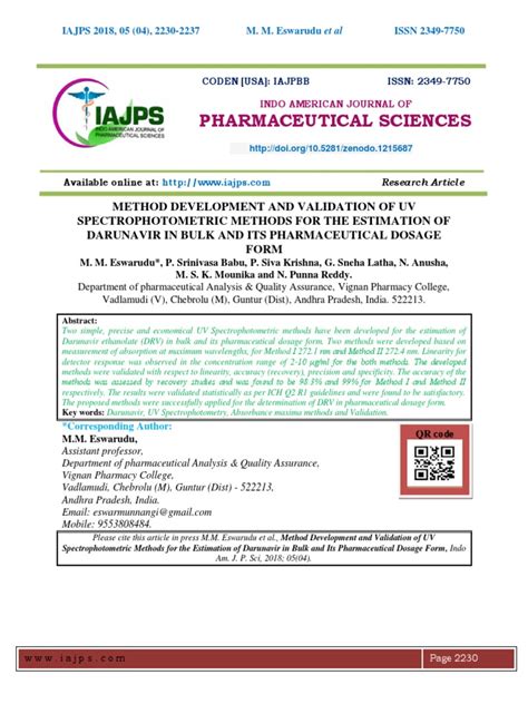 Method Development And Validation Of Uv Spectrophotometric Methods For The Estimation Of