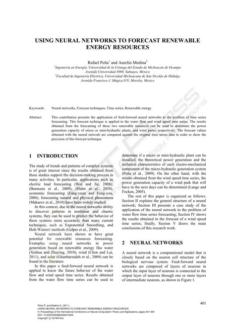 Pdf Using Neural Networks To Forecast Renewable Energy Resources