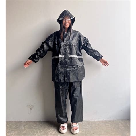 ชุดกันฝน มีแถบสะท้อนแสง รุ่นหมวกติดเสื้อ Waterproof Rain Suitt เสื้อกันฝนมอเตอร์ไซค์ Split