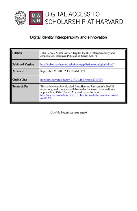 Pdf Digital Identity Interoperability And Einnovation