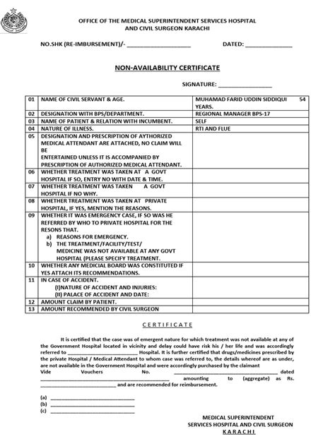 Non Availability Certificate Pdf Medical Prescription Hospital