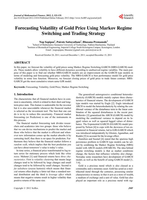 Pdf Forecasting Volatility Of Gold Price Using Markov Regime Switching And Trading Strategy
