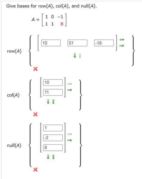 solved give bases for row a col a and null a 1 0 1 a