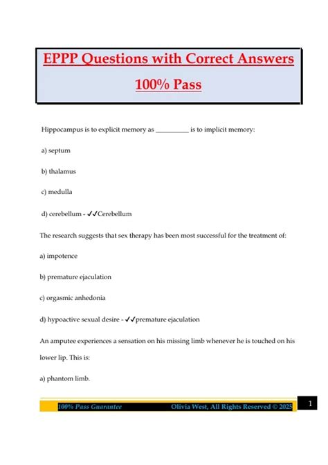 Eppp Questions With Correct Answers 100 Pass Eppp Stuvia Us