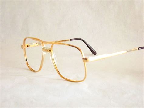 Industrial Metal Mens Gold Aviator Eyeglasses Fixed Bridge