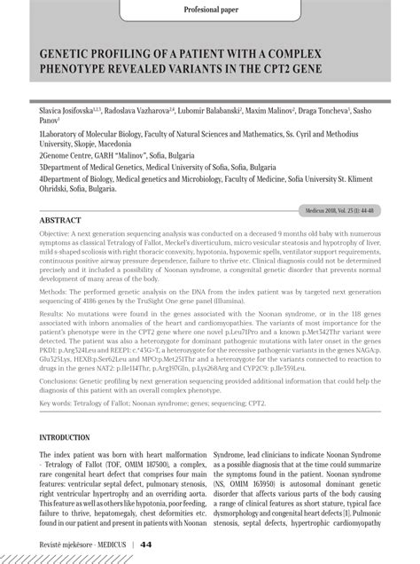 Pdf Genetic Profiling Of A Patient With A Complex Phenotype Revealed Variants In The Cpt2 Gene