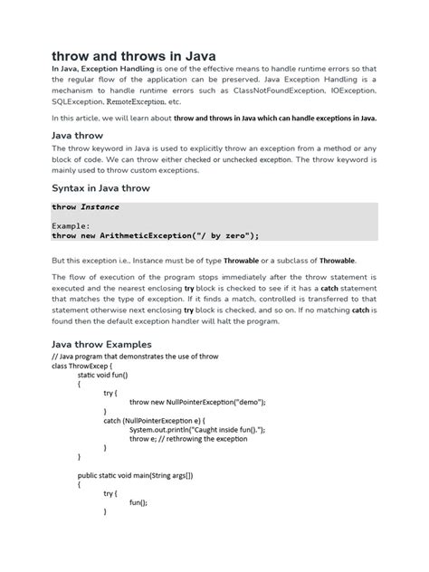 Throw And Throws 1 Pdf Java Programming Language Reserved Word