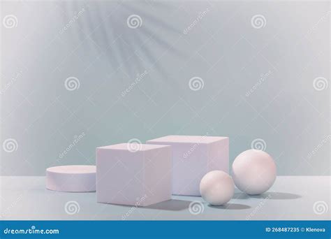 Abstract Empty Geometric Shape Podiums For Product On Pastel Blue Background Stock Image