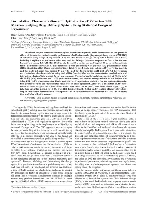 Pdf Formulation Characterization And Optimization Of Valsartan Self Microemulsifying Drug