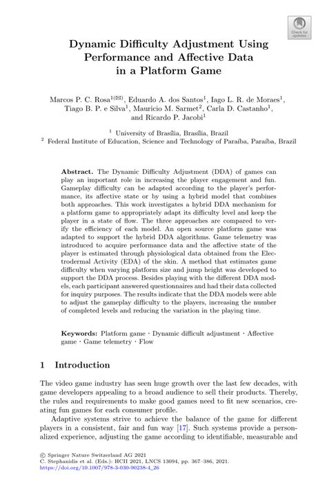 Pdf Dynamic Difficulty Adjustment Using Performance And Affective Data In A Platform Game