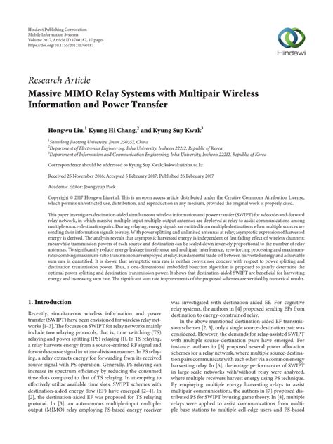 Pdf Massive Mimo Relay Systems With Multipair Wireless Information And Power Transfer