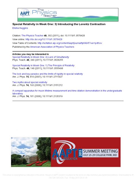 Special Relativity In Week One 3 Introducing The Lorentz Contraction Pdf Special Relativity